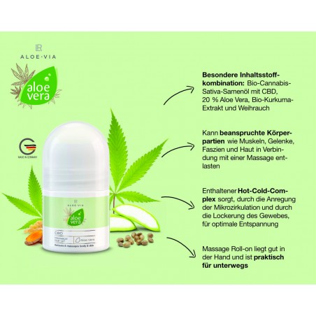 LR Massage Roll-On mit Aloe Vera, Bio-Cannabis CBD, Weihrauch, Bio-Kurkuma